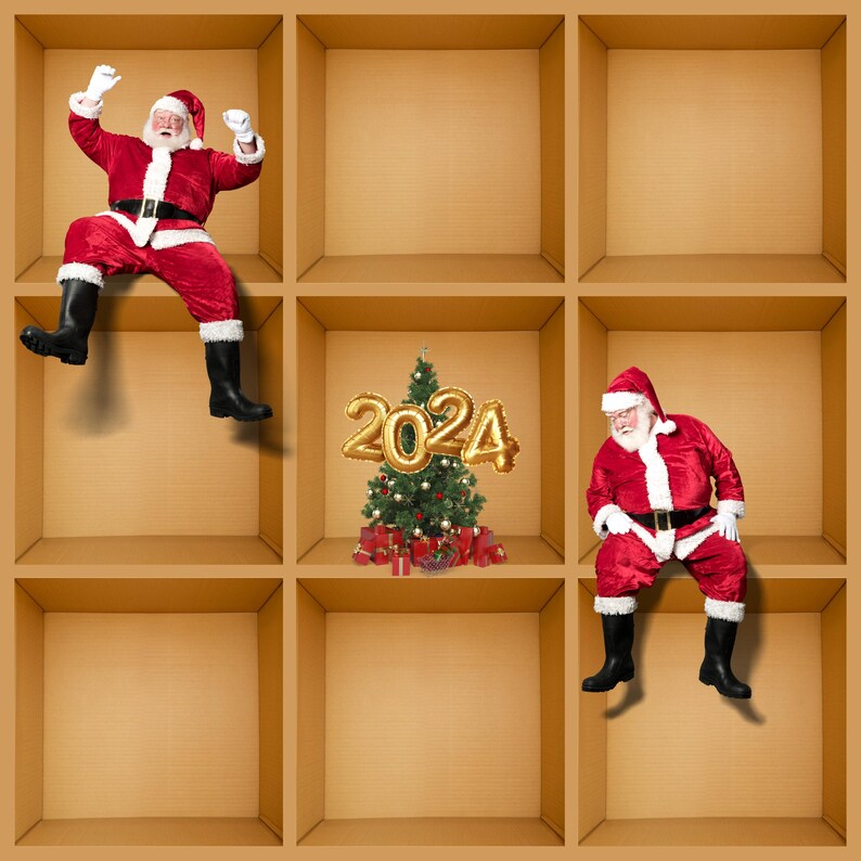 Santa in Box Photography Template: Canva Drag & Drop Grid (digital ...