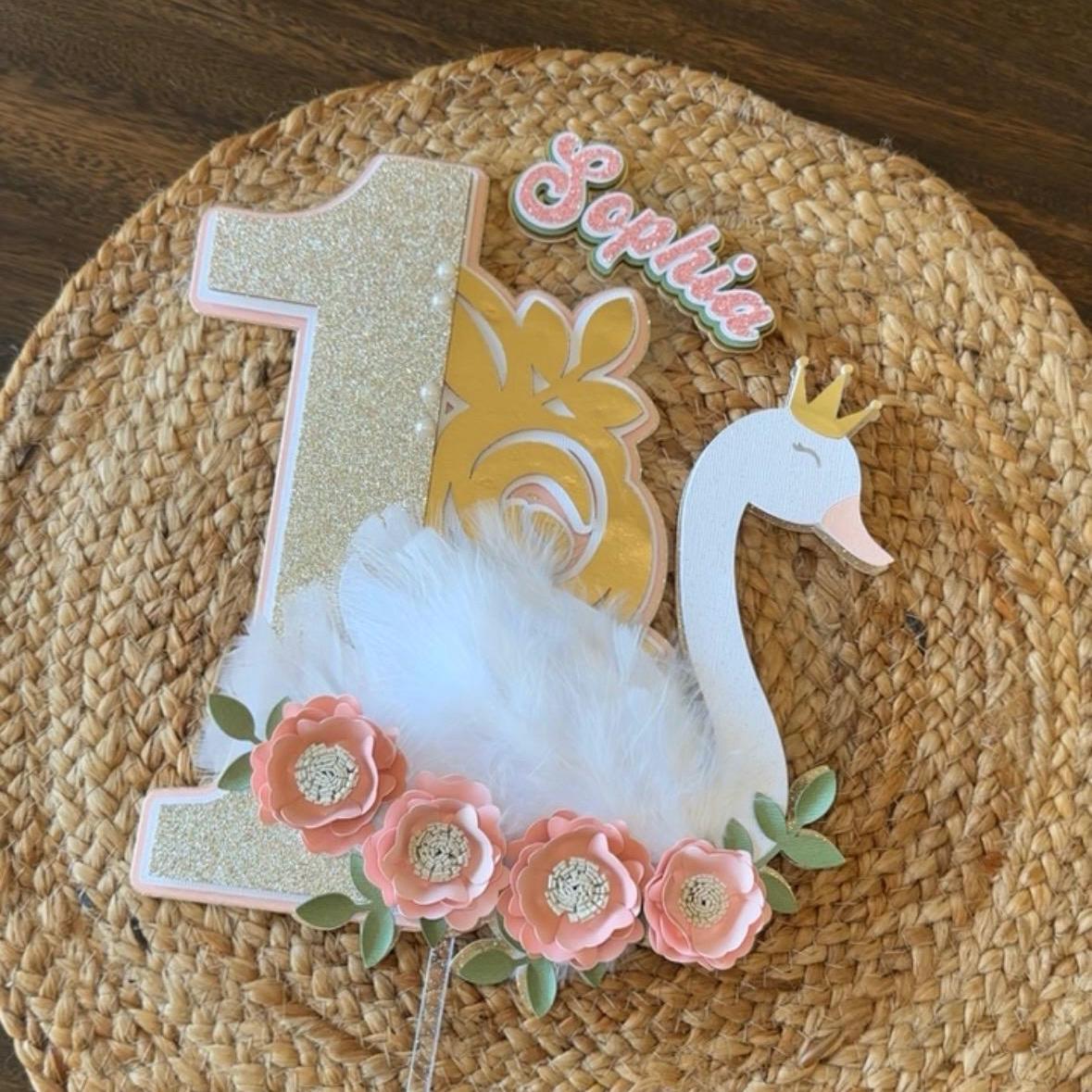 Swan Princess Cake Topper First Birthday Princess Baby Shower Girly ...