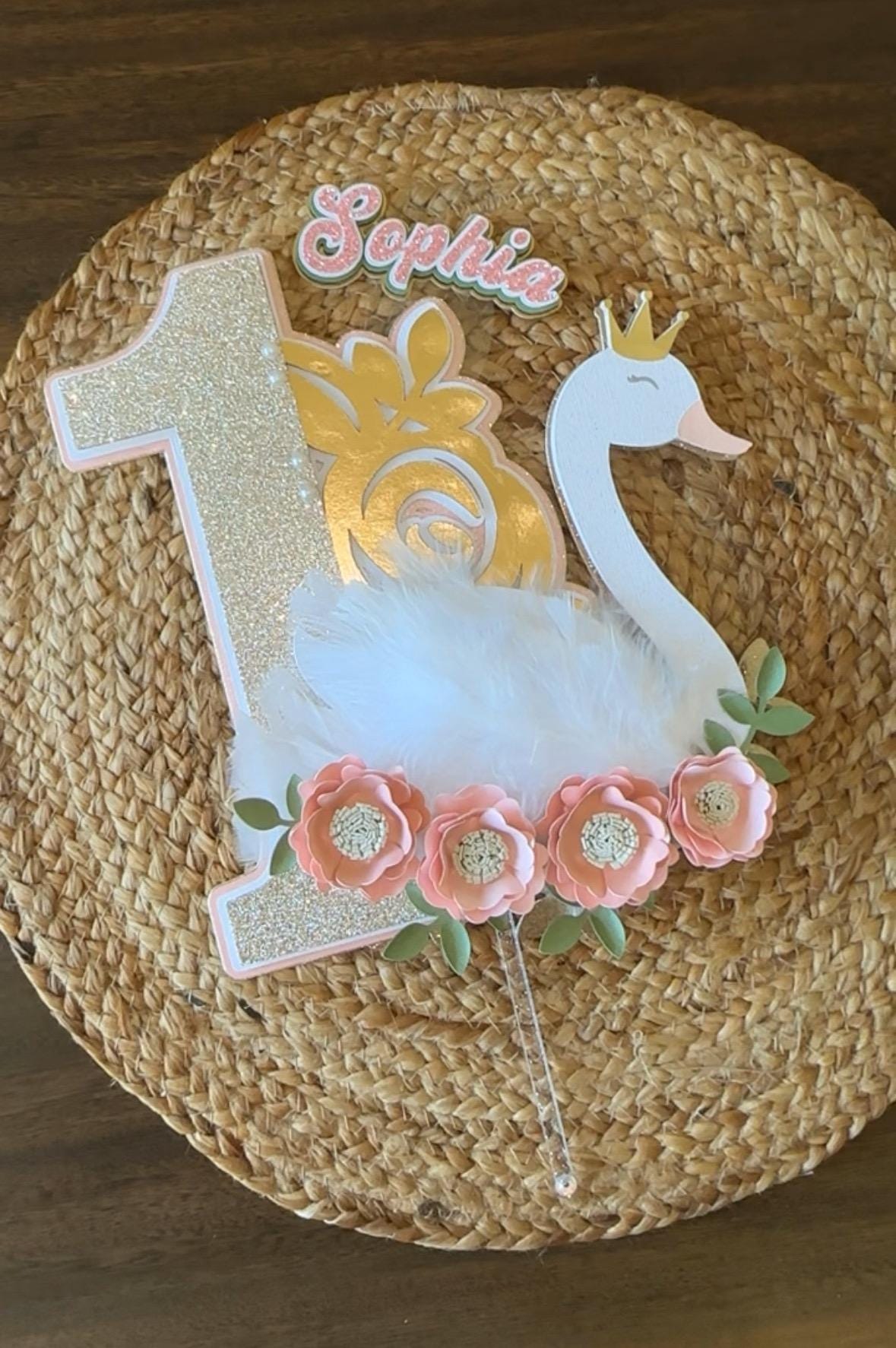 Swan Princess Cake Topper First Birthday Princess Baby Shower Girly ...