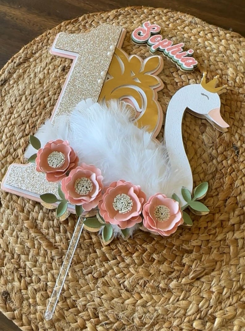 Swan Princess Cake Topper First Birthday Princess Baby Shower Girly ...