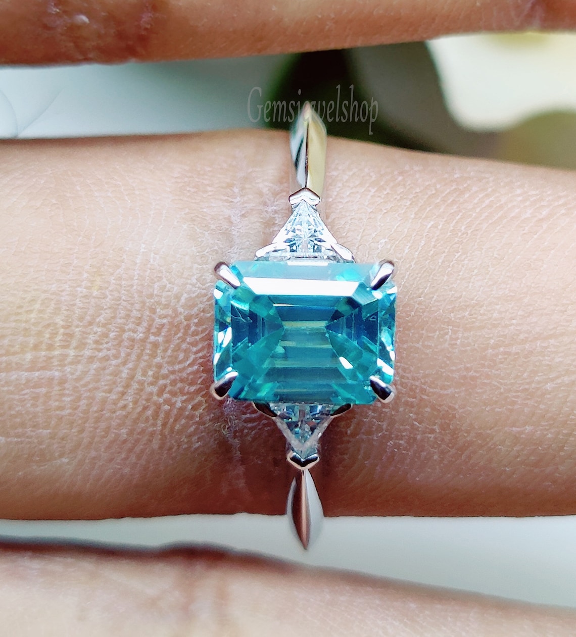 Blue Moissanite Ring Blue Moissanite Engagement Ring Emerald | Etsy