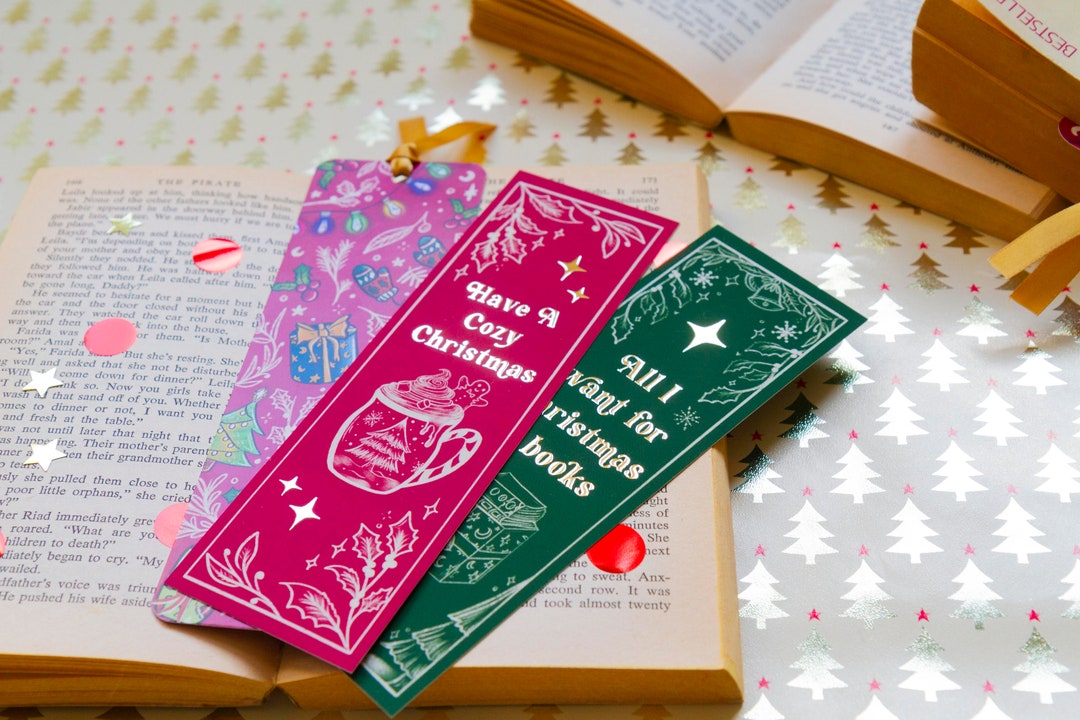 Christmas Bookmarks Gift Set, Gold Foil Bookmarks, Illustration ...