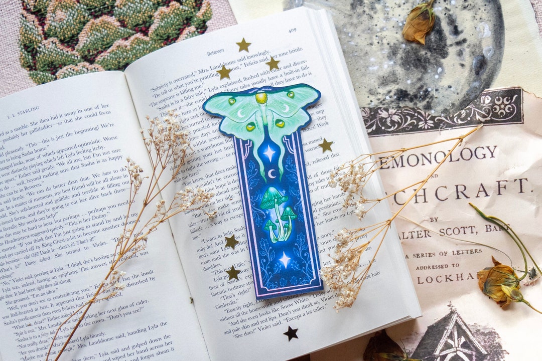 Luna Moth Bookmark, Mushroom Moth Bookmark, Witchy Fall Autumn Bookmark ...