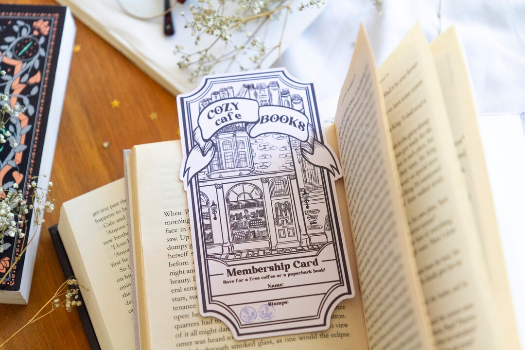 The Cozy Cafe Books Membership Card Bookmark, Cozy Book Shop Bookmark ...