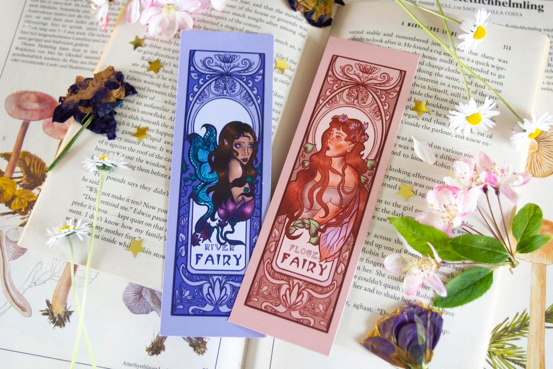 Art Nouveau Fairy Bookmarks, Floral Fairy Illustrated Bookmark, Spring ...