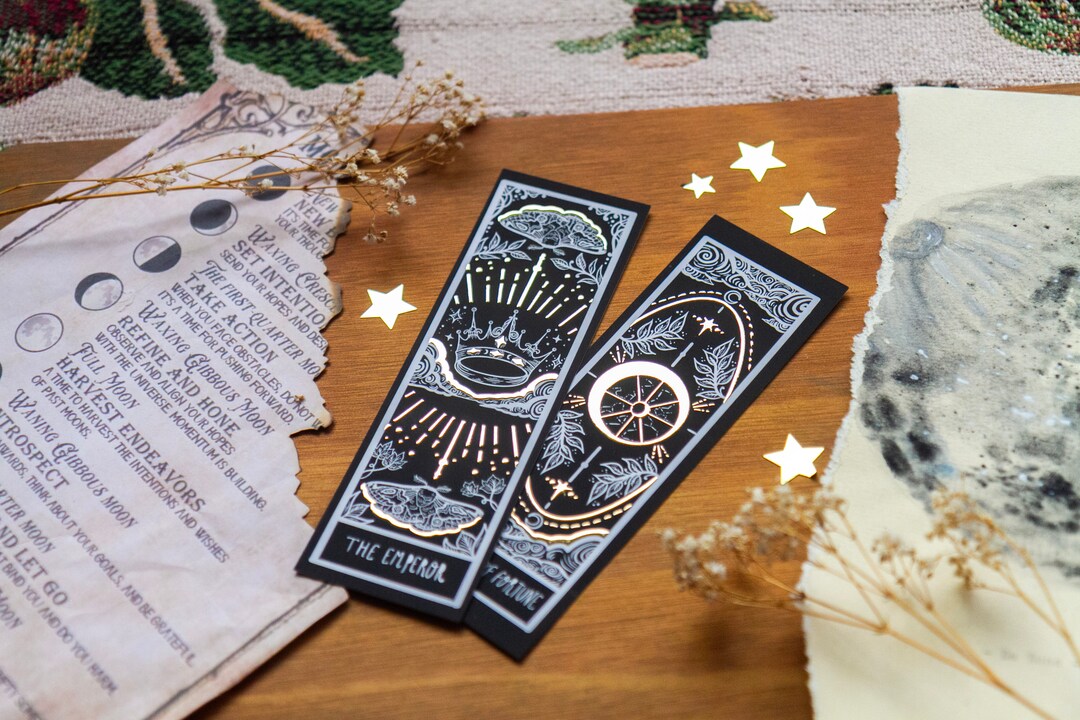 Tarot the Emperor and Wheel of Fortune Gold Foil Bookmarks, Tarot Gold ...