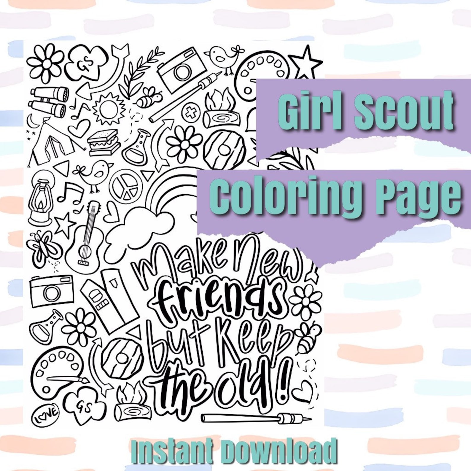 Girl Scout Make New Friends Coloring Page - Etsy