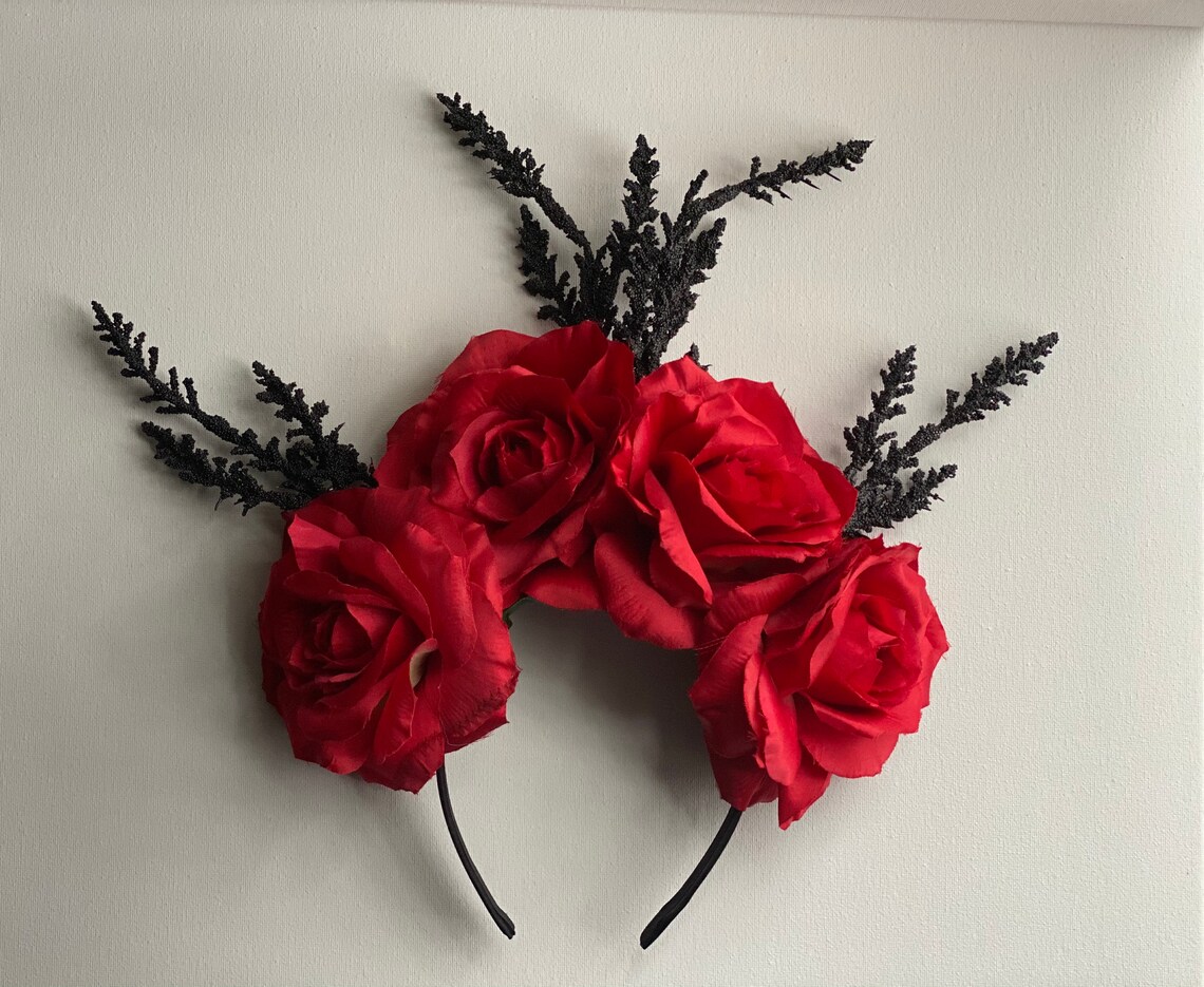 Large Red Rose Headpieces With Black Branch Spikes. - Etsy