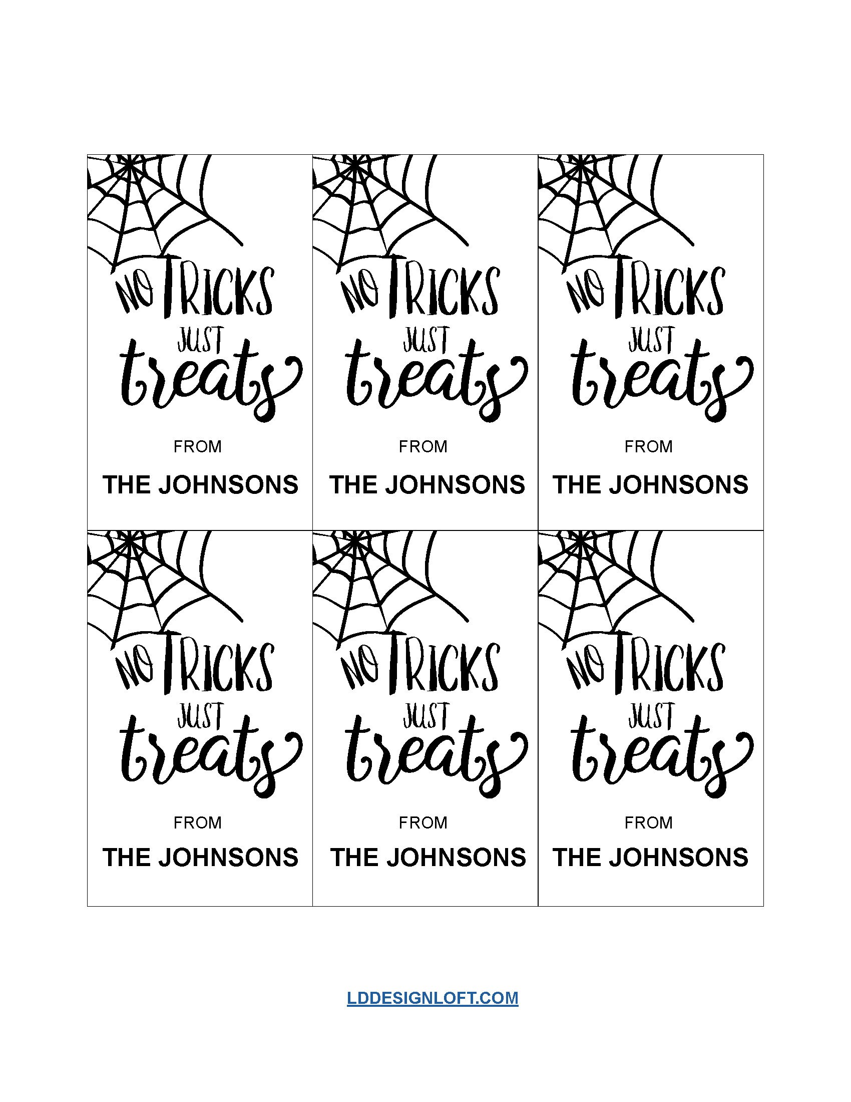 Editable Halloween Favor Tag, No Tricks Just Treats, Black and White ...