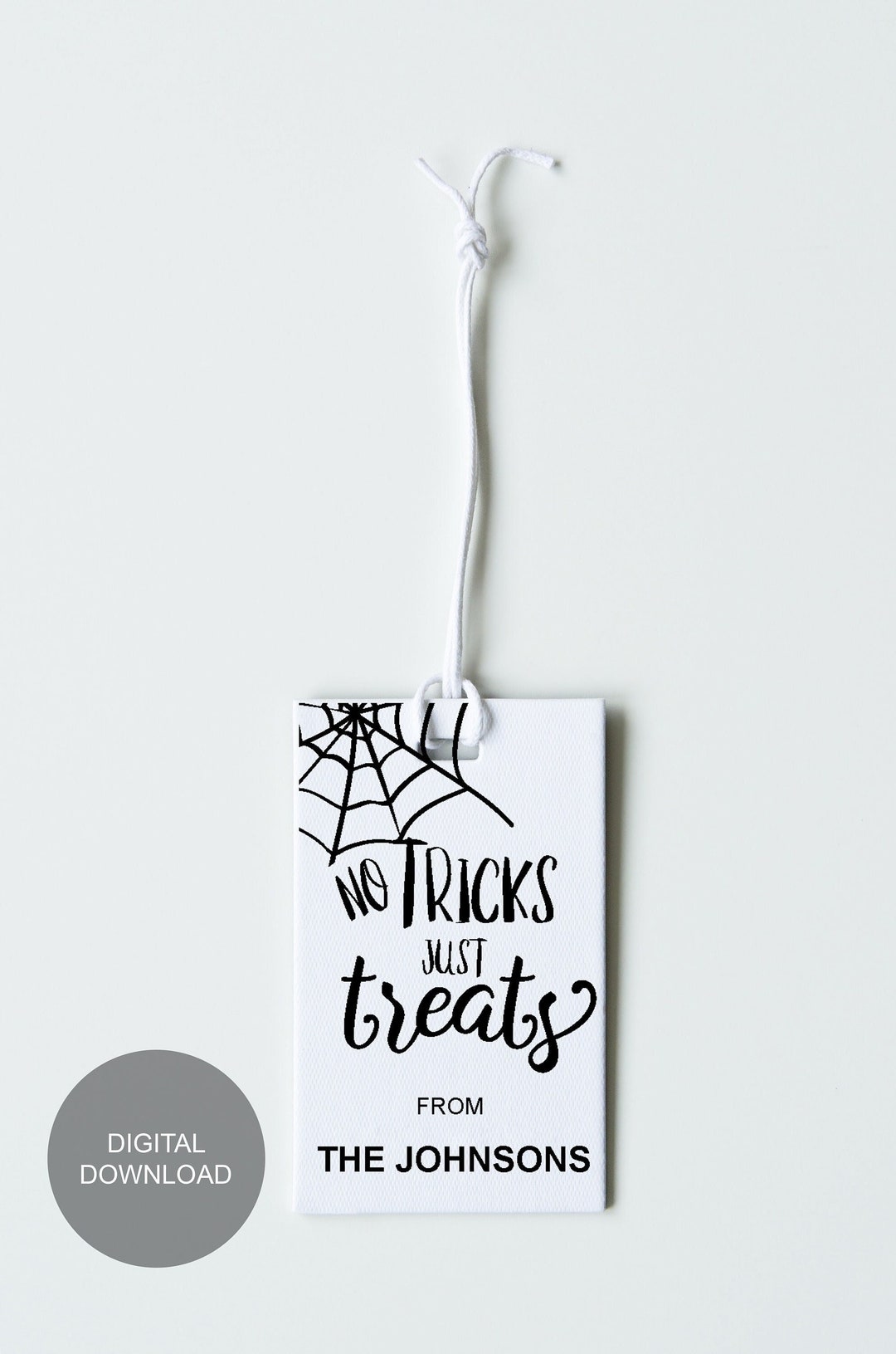 Editable Halloween Favor Tag, No Tricks Just Treats, Black and White ...