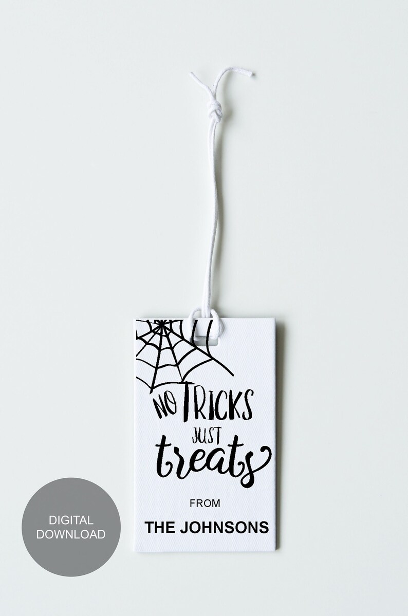 Editable Halloween Favor Tag, No Tricks Just Treats, Black and White ...