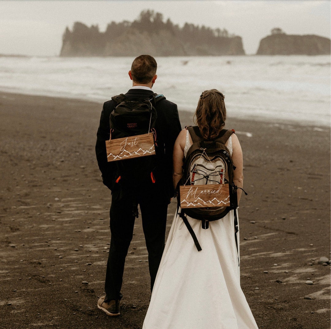 Backpack Signs Just Married Backpack Sign for Mountain Wedding ...