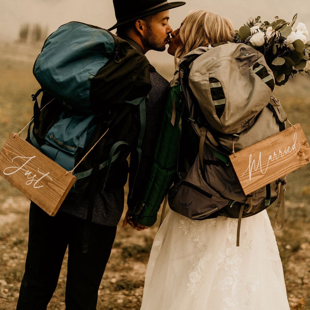 Backpack Signs Just Married Backpack Sign for Mountain Wedding ...