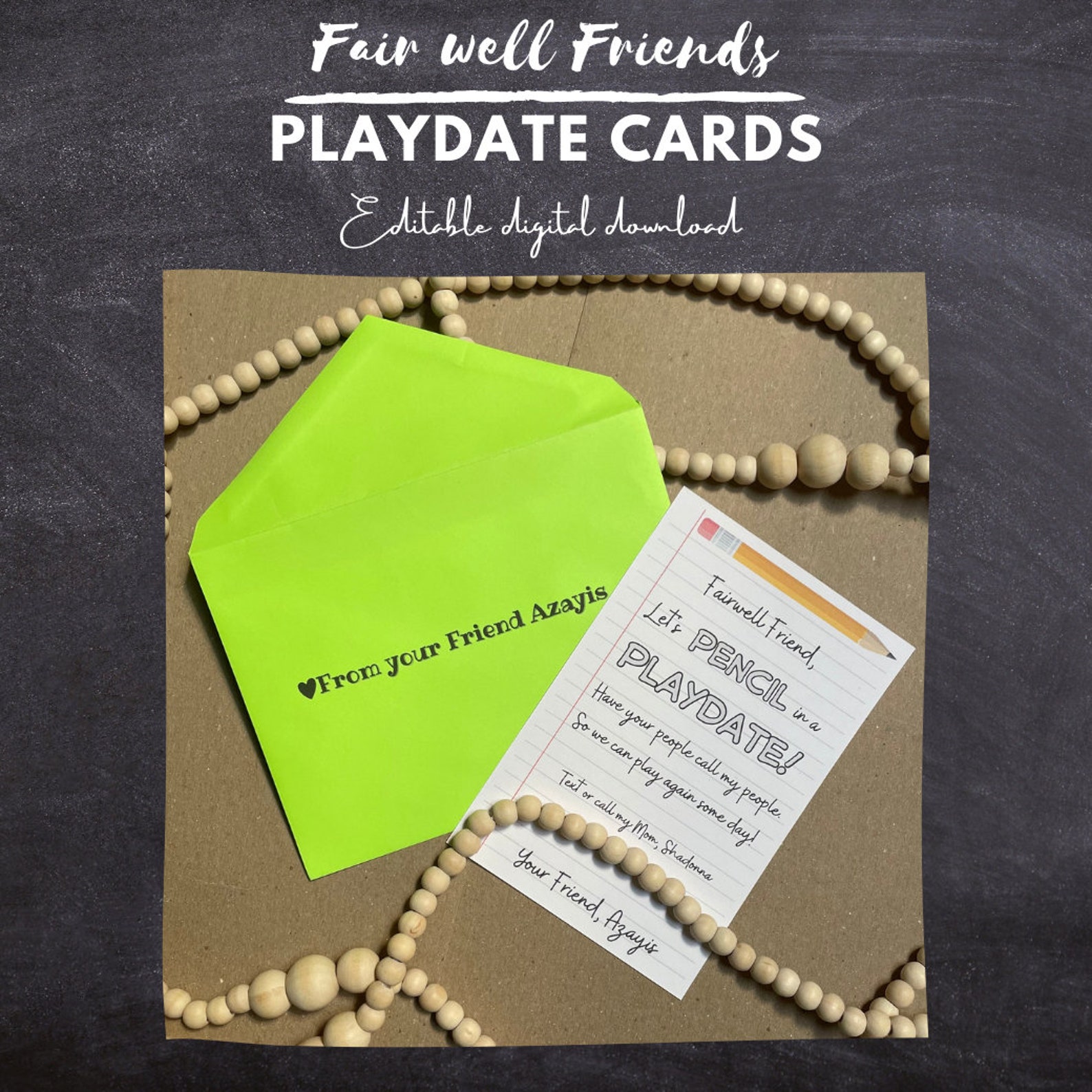 Editable Fair Well Play Date Cards- Play Mate Cards- Goodbye Cards ...