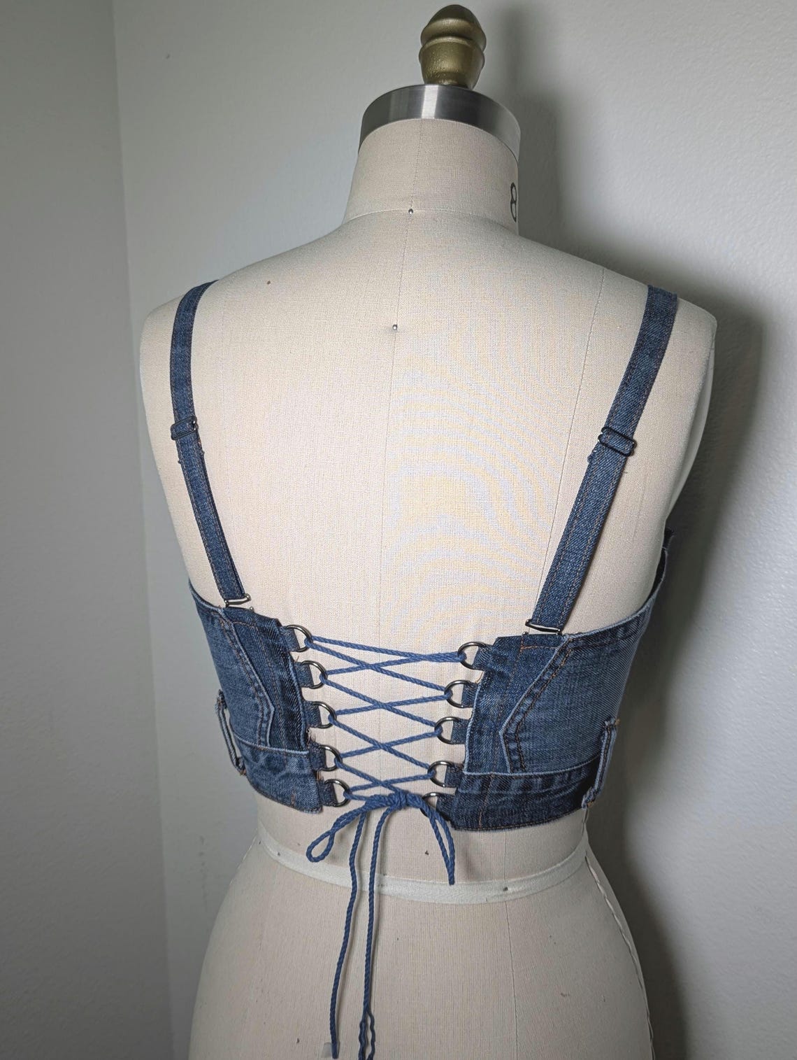 Upcycled, Handcrafted Denim Corset With Handmade Floral Details, One of ...