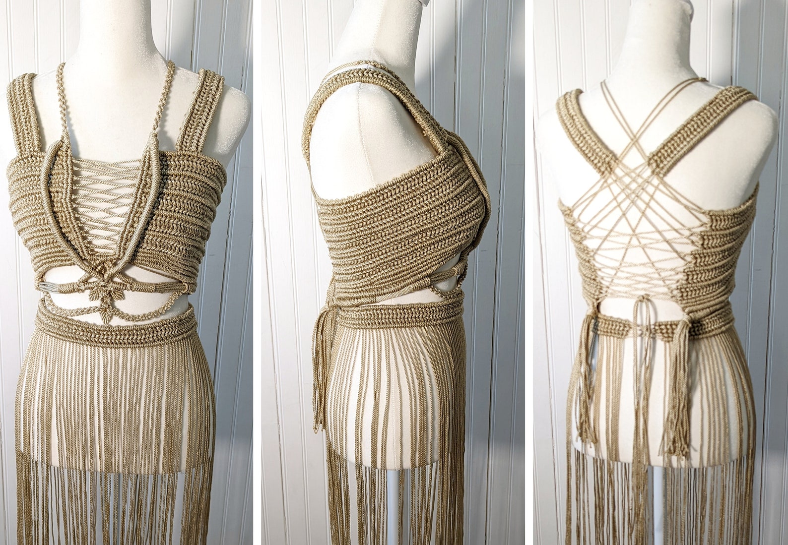 Golden Macrame Outfit Goddess Dress | Etsy