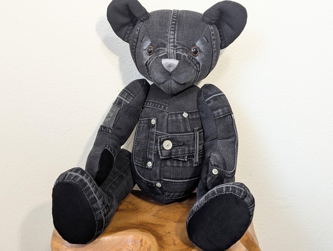 Large Handmade Teddy Bear, Upcycled Jeans Teddy Bear, Big Denim Teddy Bear, Black Denim Teddy - Etsy