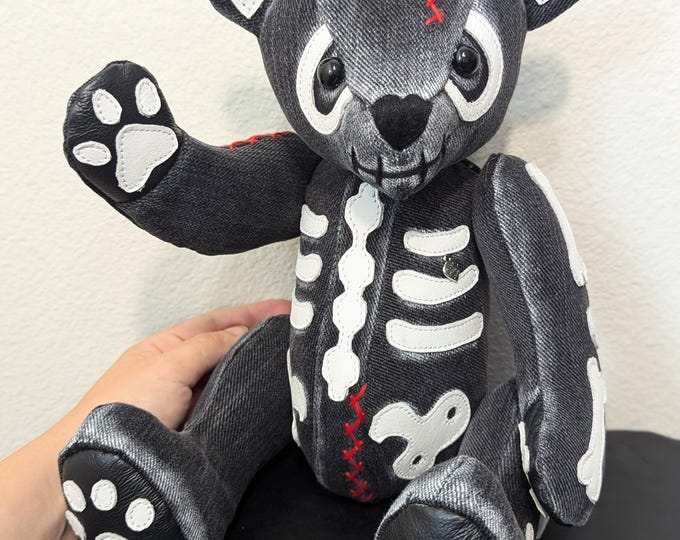 Skeleton Teddy Bear, MADE TO ORDER, Handmade Denim Teddy Bear, Special ...