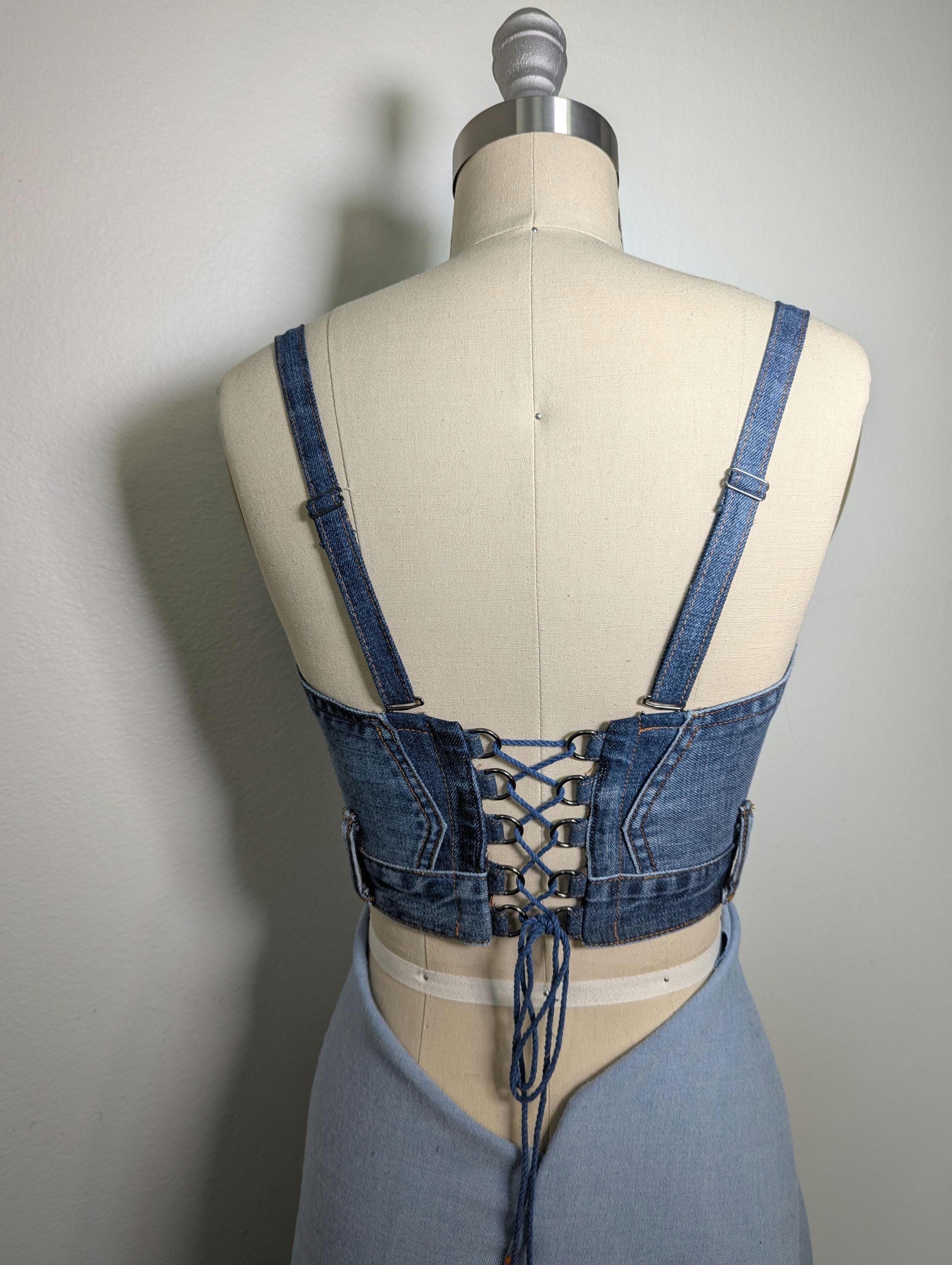 Upcycled, Handcrafted Denim Corset With Handmade Floral Details, One of ...