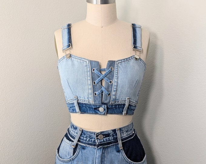 Denim Crop Top, Upcycled Denim Top, Reworked Denim - Etsy