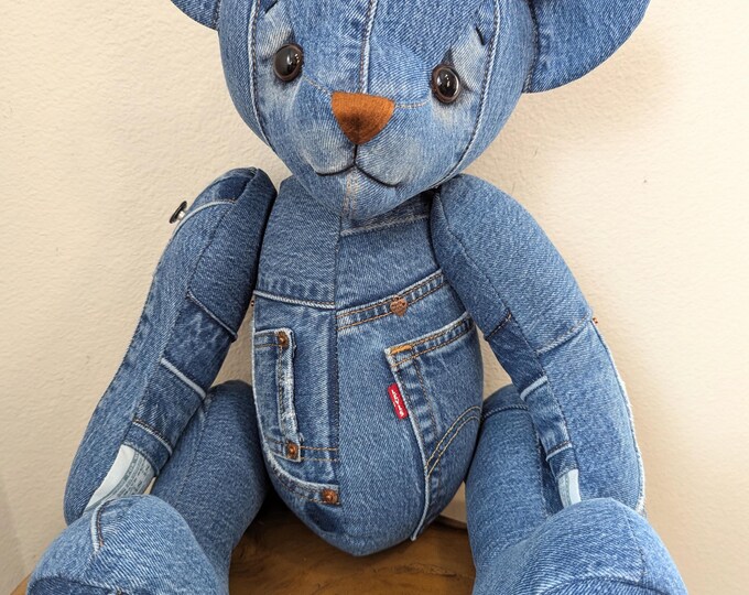 Large Handmade Teddy Bear, Upcycled Levi's Jeans Teddy Bear, Big Denim ...