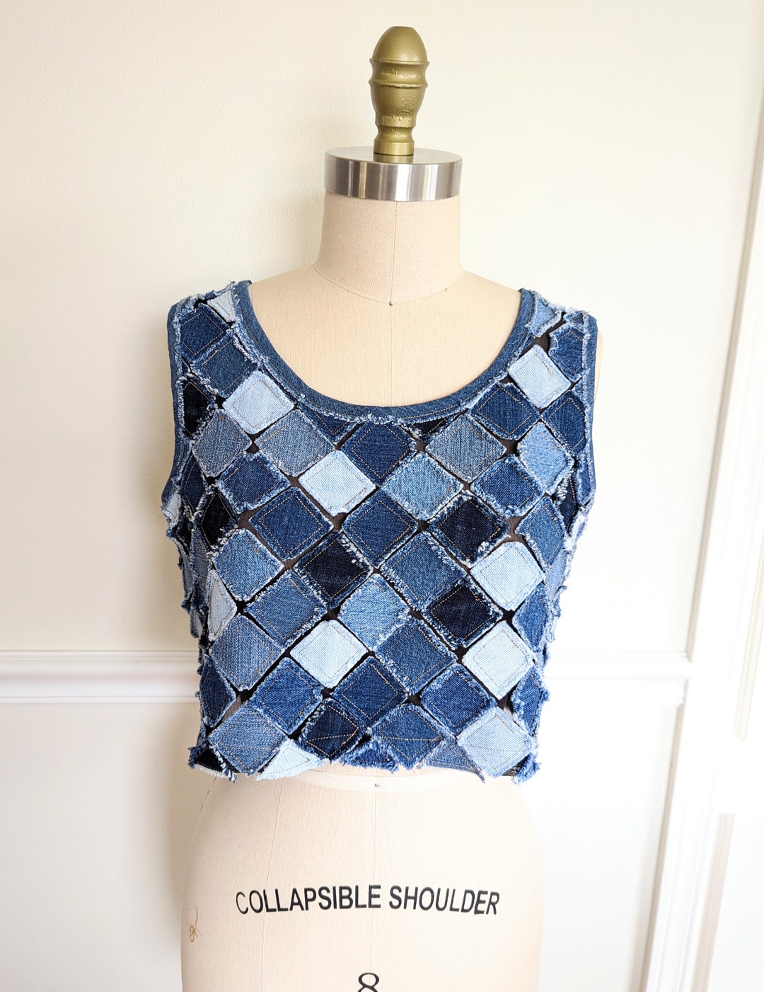 Denim Crop Top, Upcycled Denim Top, Denim Tank Top - Etsy