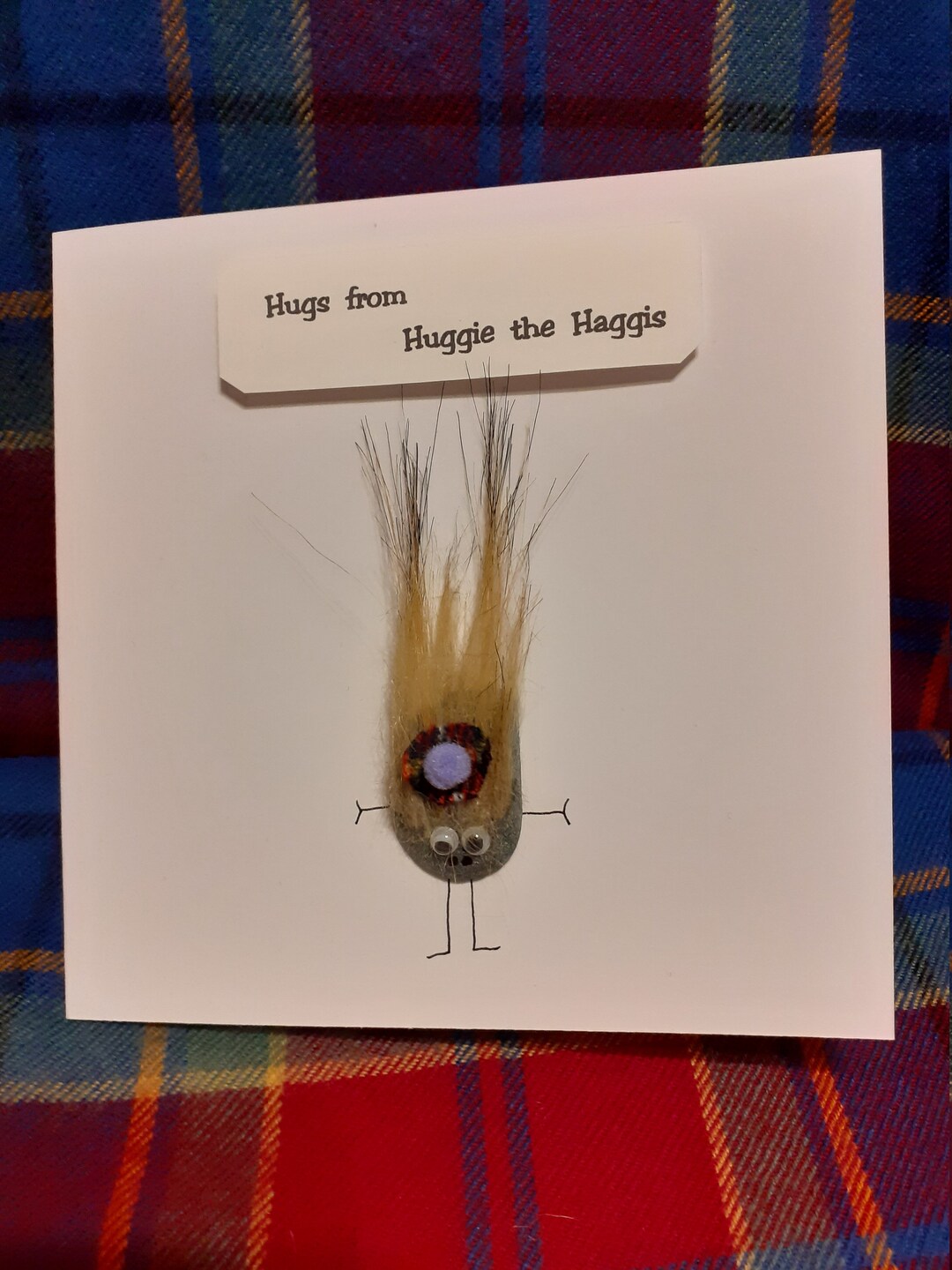 Scottish Pebble Art Huggie the Haggis Card Hugs Birthday Bestie Sister ...