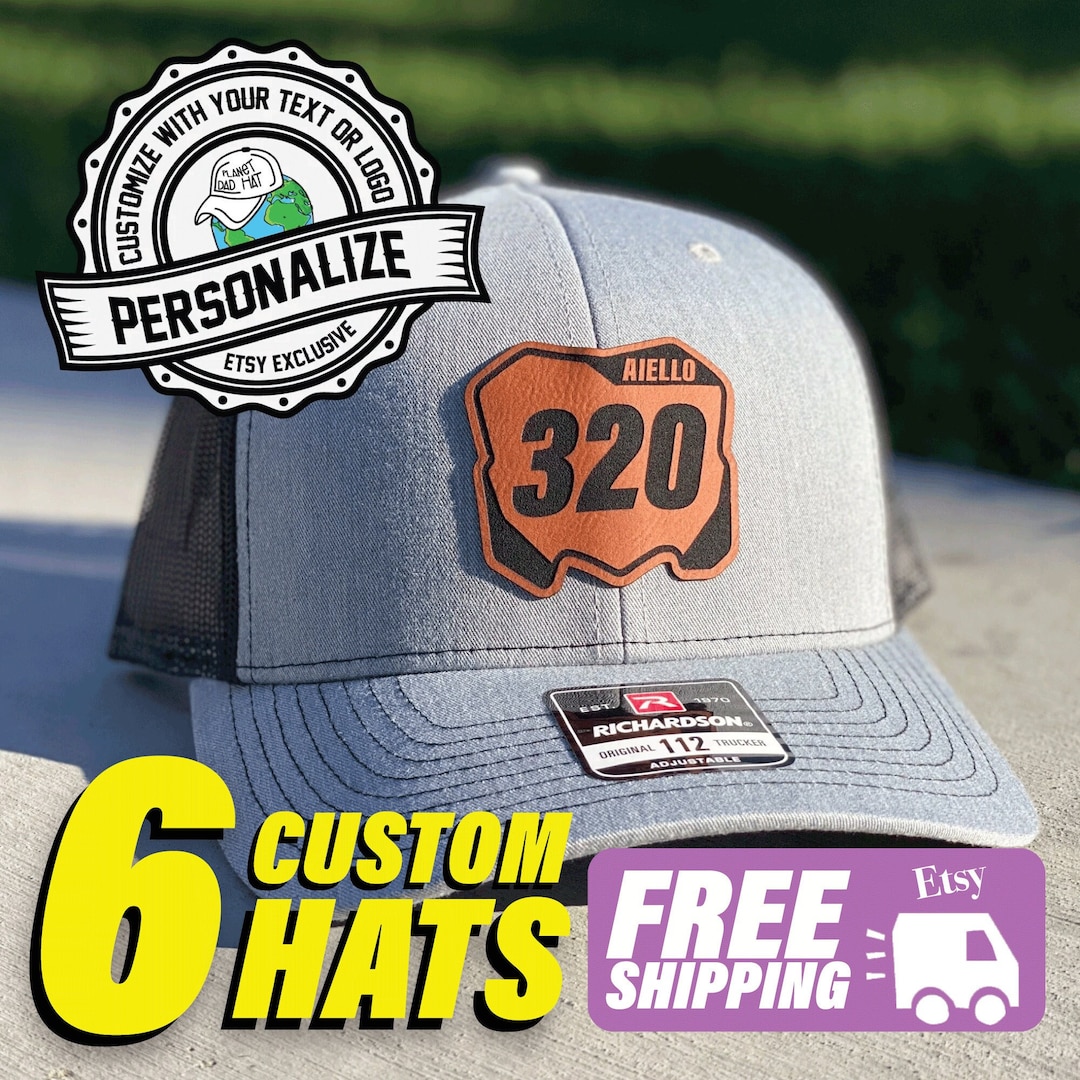 6 Custom Leather Patch Hats, Laser Engraved Leatherette Patch, Custom ...