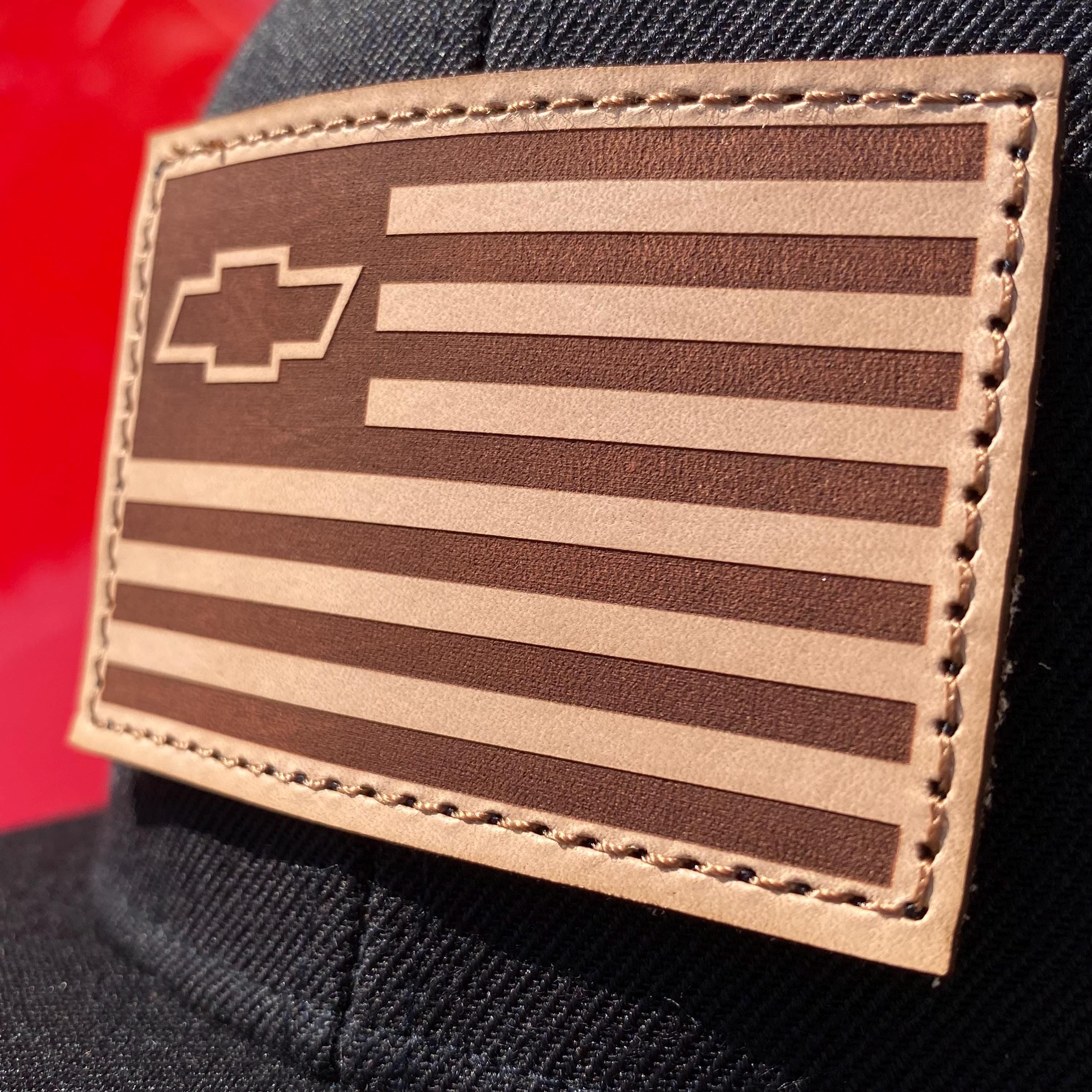 Chevrolet Hat, Chevy Bowtie Leather Patch Hat, Chevy USA Flag Cap ...