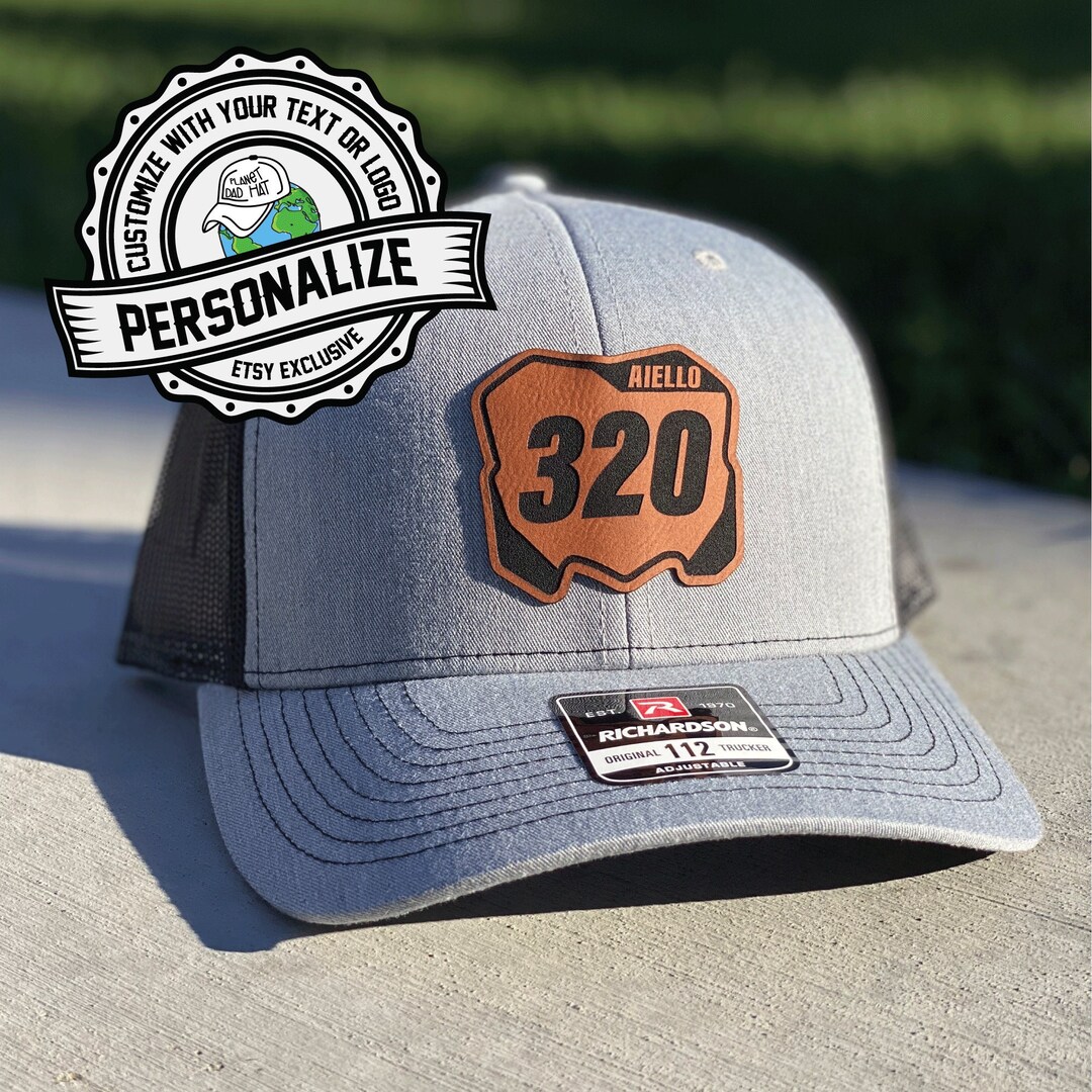 Custom Motocross Hat, Number Plate Leather Patch Cap, Personalized ...