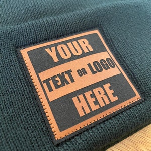 Custom Leatherette Patch Beanies Laser Engraved Leather Patches Stitched on Beanies - Etsy