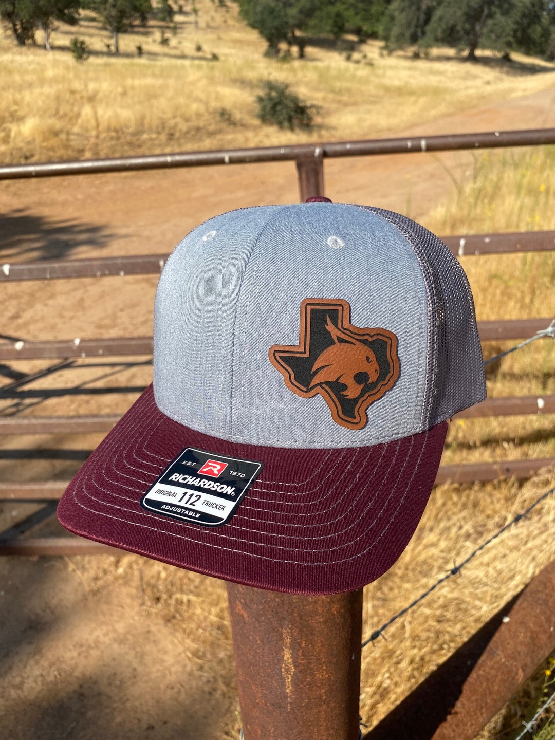 Texas State Hat, Bobcats Leatherette Patch Cap, TX State Shaped Leather ...