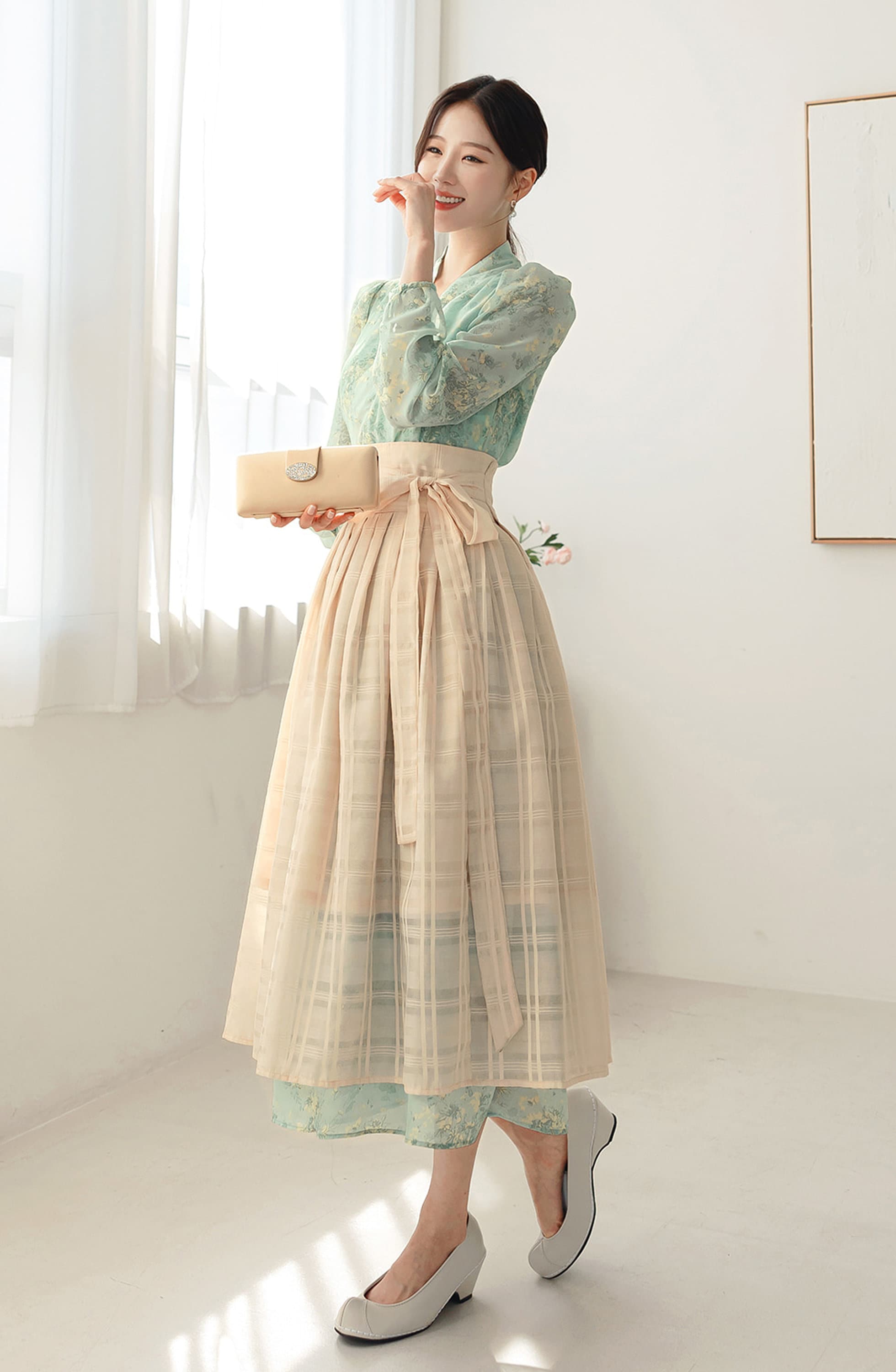 Women's Modern Hanbok Beige Navy Skirt Korea Casual Daily - Etsy