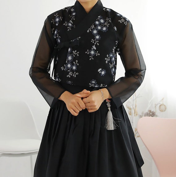 Modern Hanbok Top Jeogori Jacket Black Embroidery Casual Daily - Etsy ...