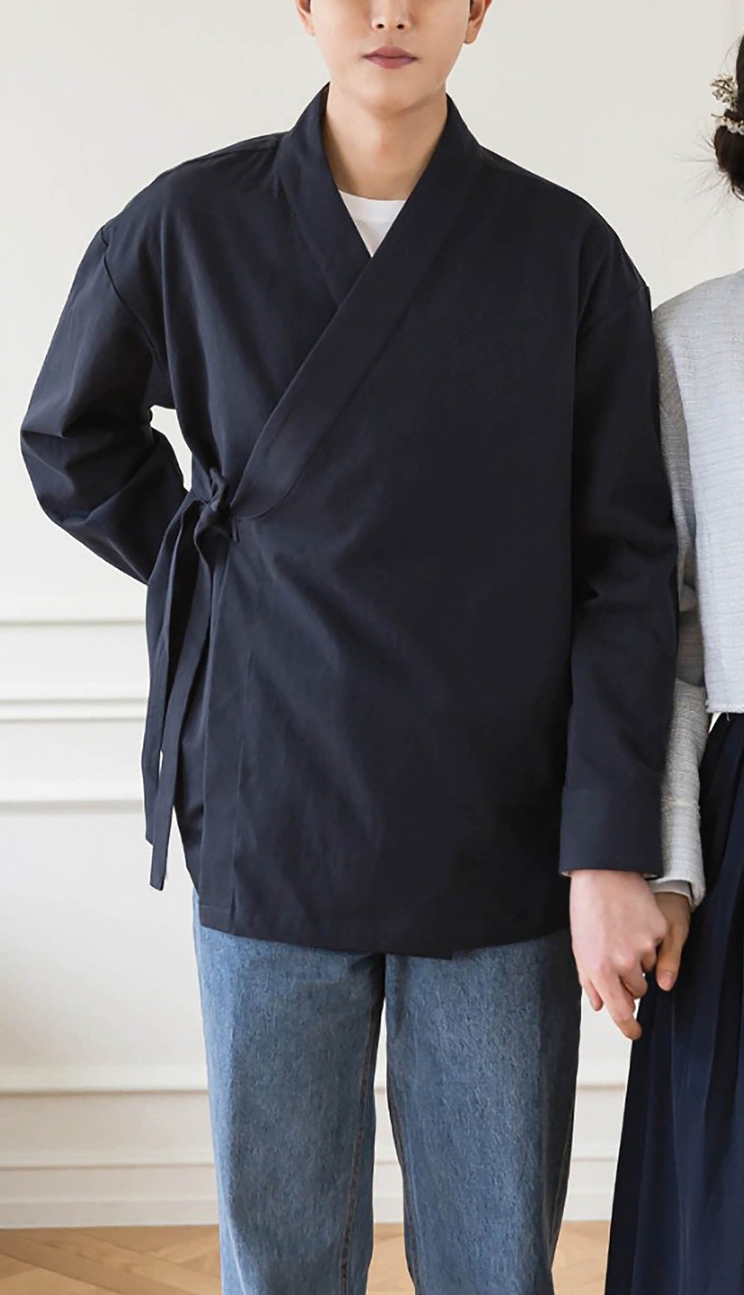 Modern Hanbok Daily Casual Dark Navy Shirt Woman Man Common Use ...