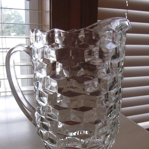 Vintage Clear Glass Cubist Pitcher - Etsy