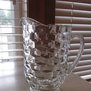 Vintage Clear Glass Cubist Pitcher - Etsy