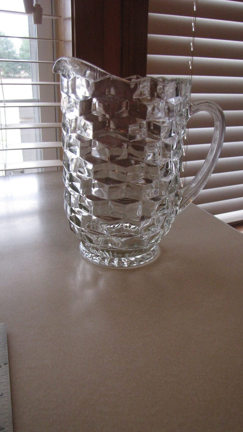 Vintage Clear Glass Cubist Pitcher - Etsy