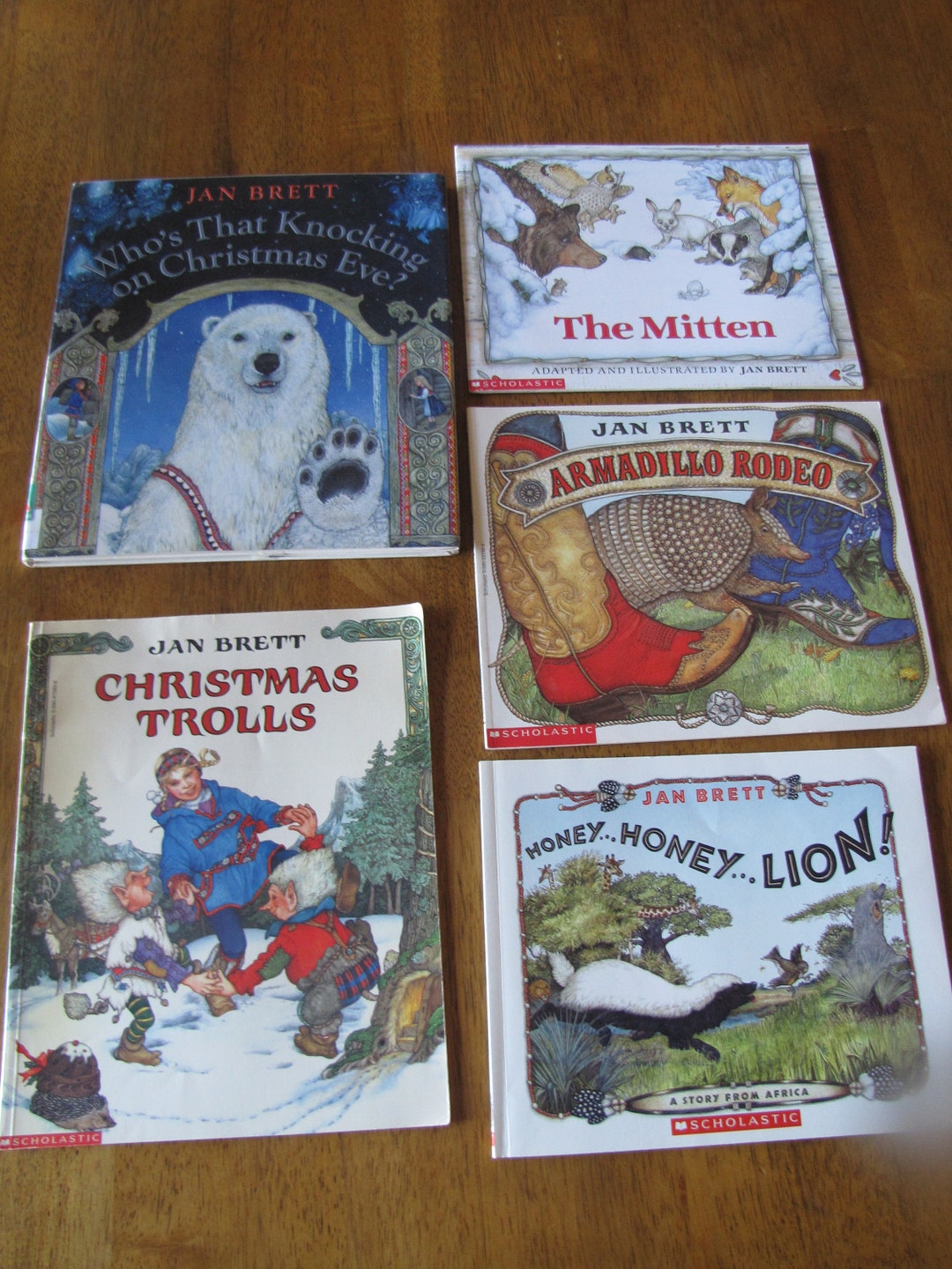 4-jan Brett Books, the Mitten/ Honey, Honey, Lion/ Christmas Trolls ...