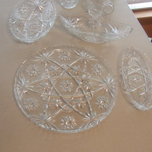 6-anchor Hocking Star Pattern Glass Serving Dishes, 1-platter, 3-relish ...