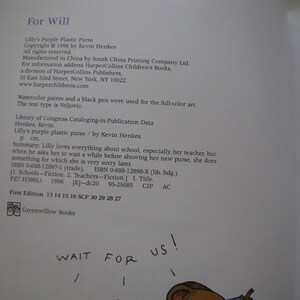 Lilly's Purple Plastic Purse Hardcover 1996 1st Edition/ Wemberly ...