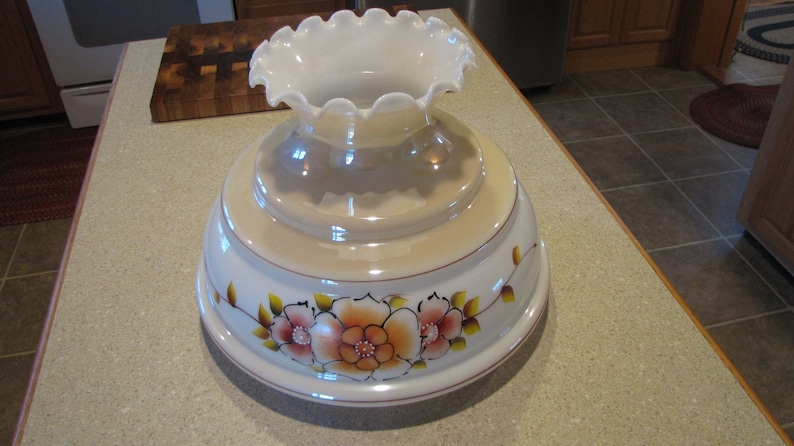Large Hand Painted Glass Lamp Dome/shade, Large Hurricane Type Lamp ...