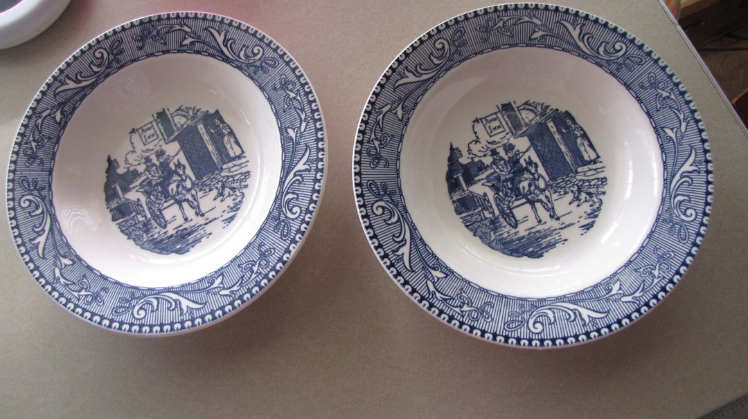 2-vintage Homer Laughlin 8 1/4" Shakespeare Country Rimmed Soup Bowls ...
