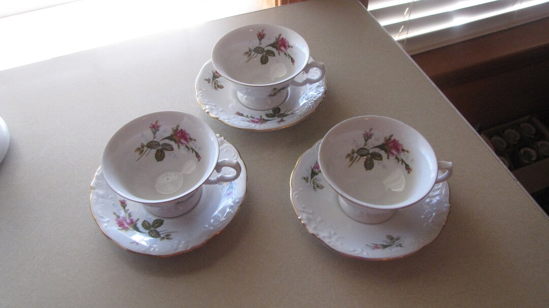 3-WAWEL Moss Rose, Made in Poland China Tea Cups & Saucers - Etsy