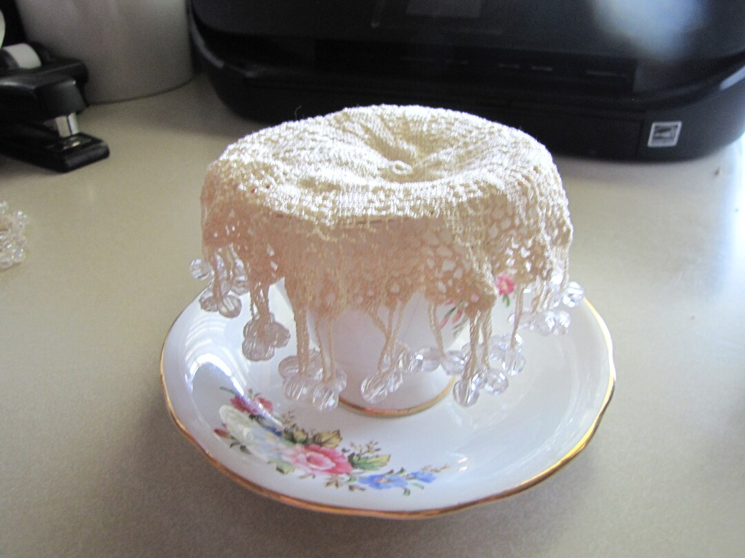 2-vintage Looking Tea Cup Covers, Hand Crocheted With Beads - Etsy