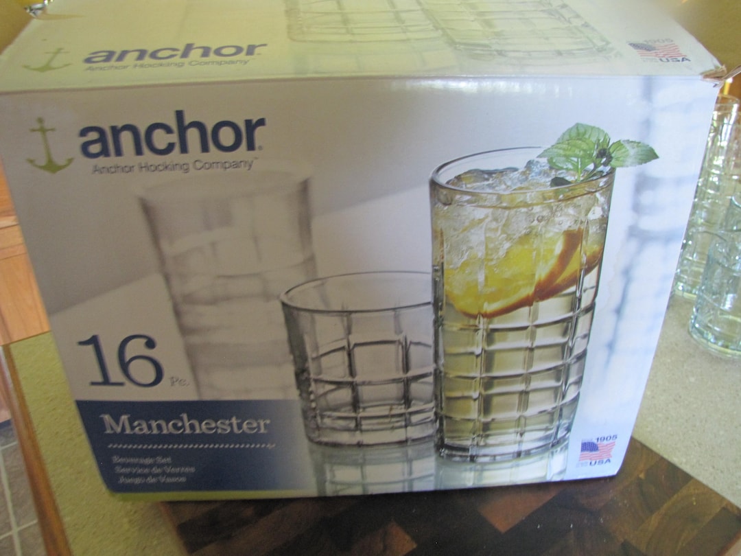 Anchor Hocking Manchester Beverage Set, 8-16oz Glasses & 7-10.5oz ...
