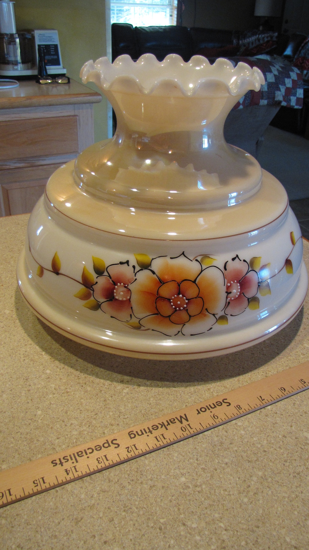 Large Hand Painted Glass Lamp Dome/shade, Large Hurricane Type Lamp ...