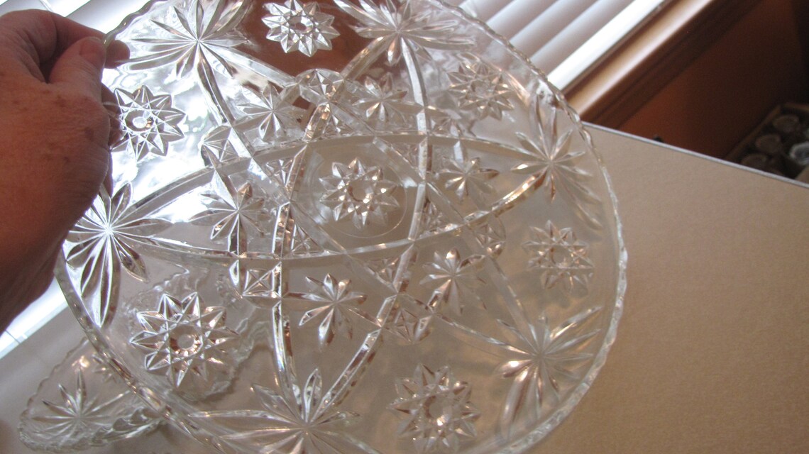 6-anchor Hocking Star Pattern Glass Serving Dishes, 1-platter, 3-relish ...
