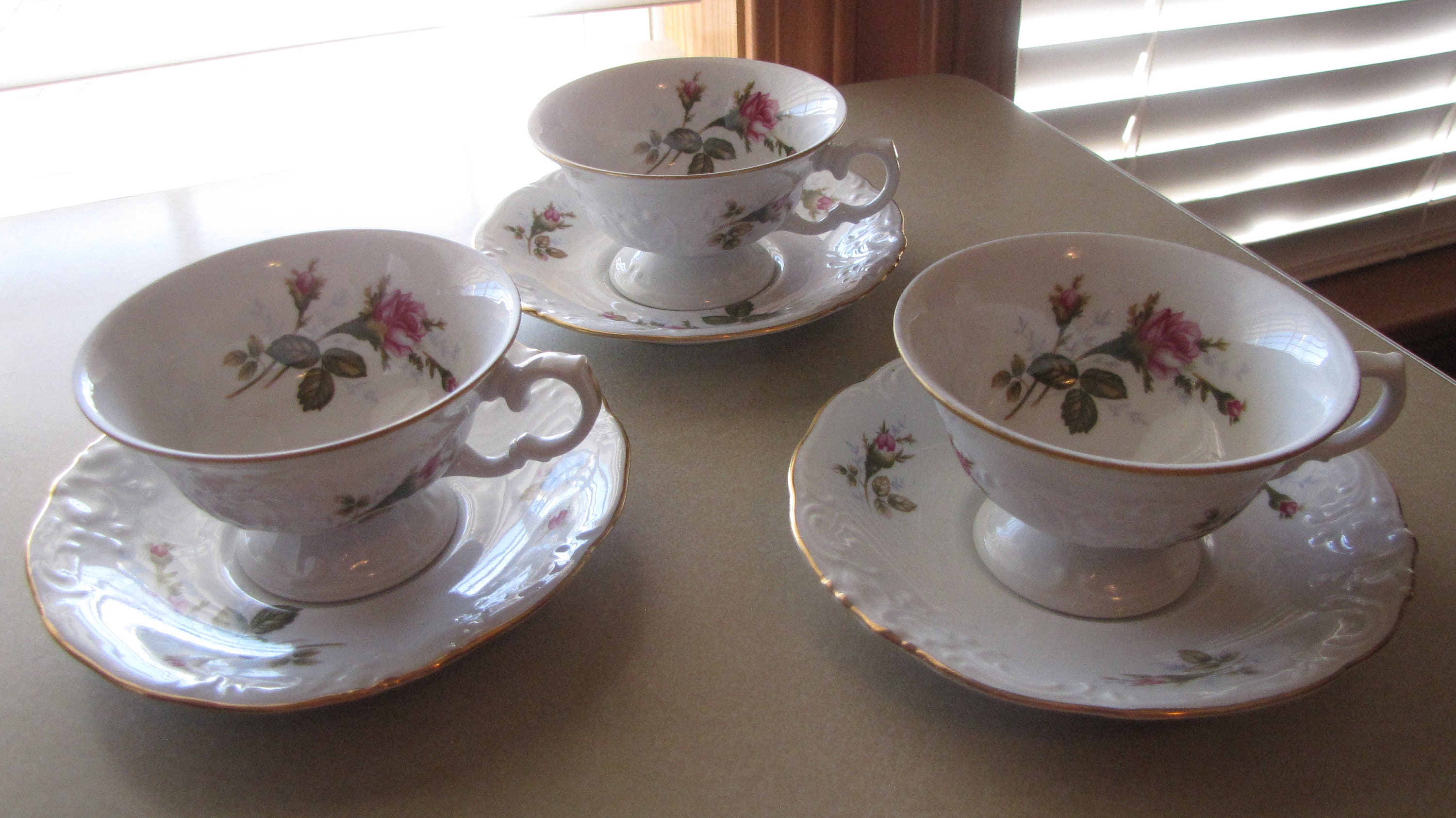 3-WAWEL Moss Rose, Made in Poland China Tea Cups & Saucers - Etsy