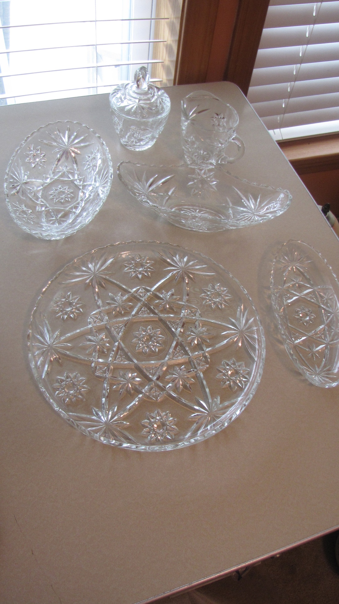 6-anchor Hocking Star Pattern Glass Serving Dishes, 1-platter, 3-relish ...